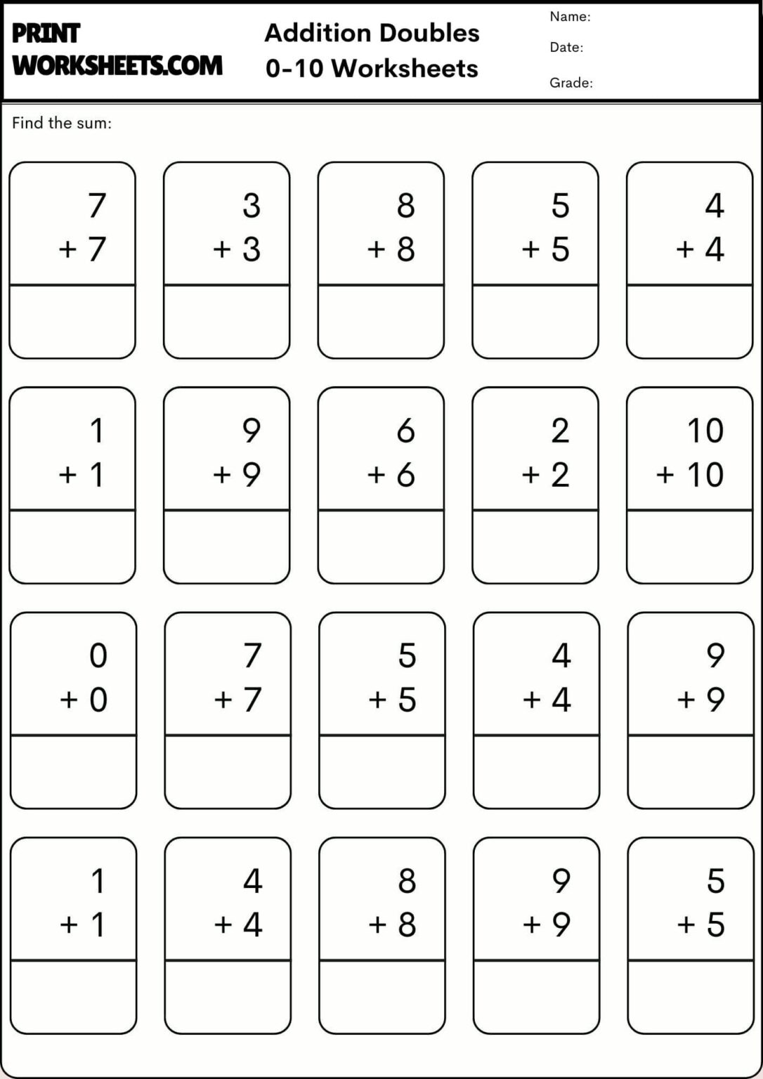 Addition Doubles Worksheets - Print Worksheets