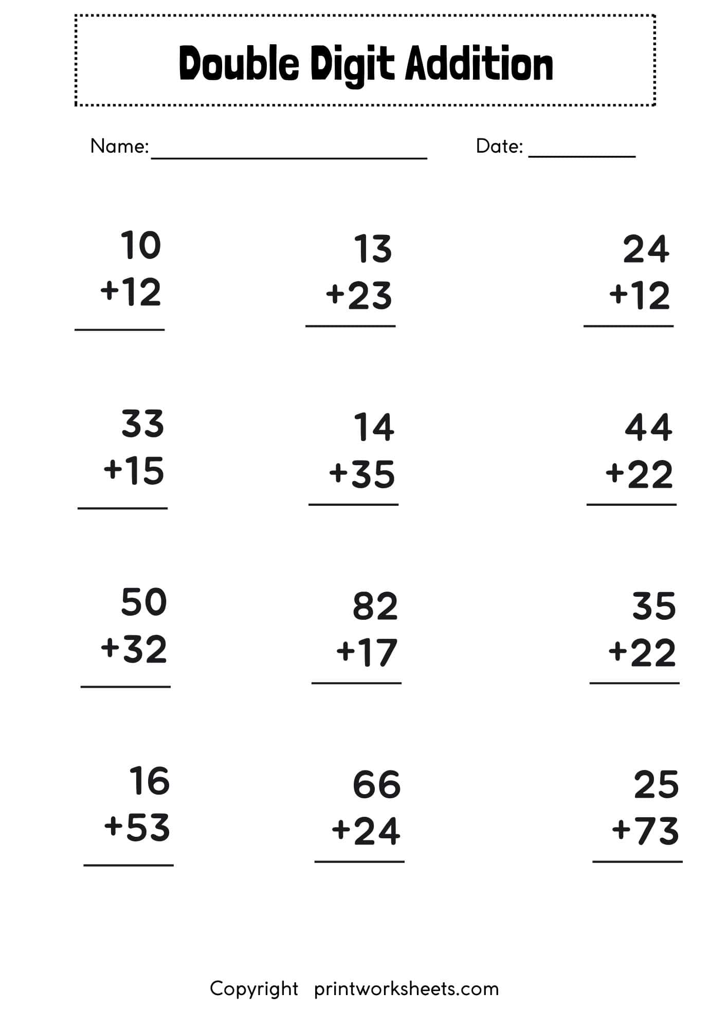 Double Digit Addition Without Regrouping Worksheets - Print Worksheets