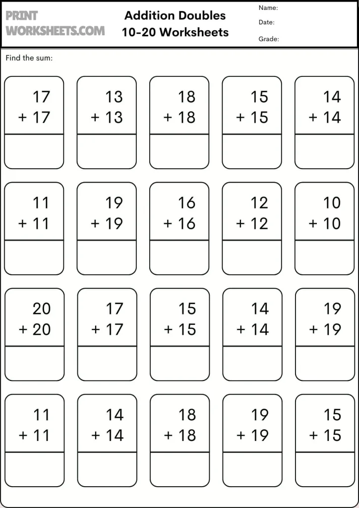 Double Digit Addition - Print Worksheets