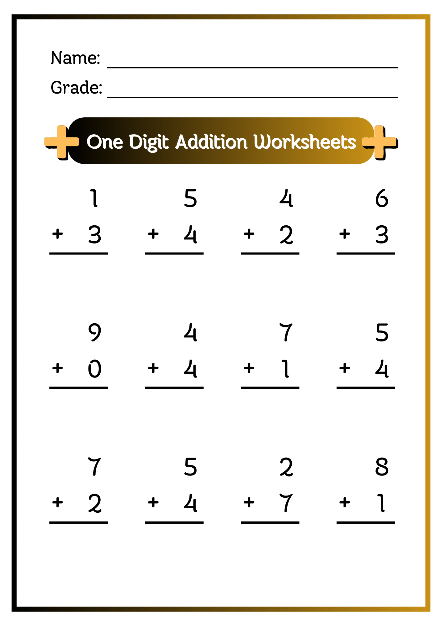 Single-Digit Addition Facts Worksheet Kindergarten
