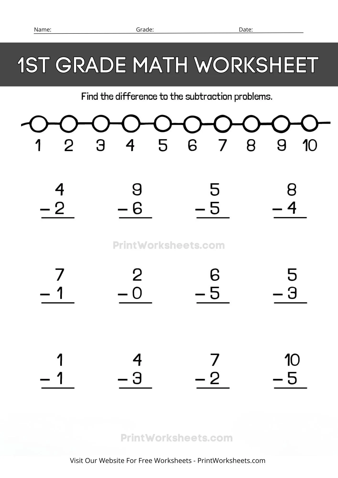 1st Grade Subtraction Worksheets (Basic Facts to 10 Free PDF) - Print ...