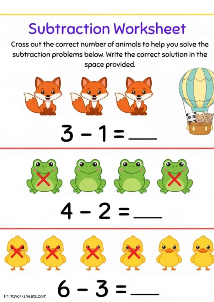 Animal Subtraction Worksheets Kindergarten Free - Printable PDF - Print ...