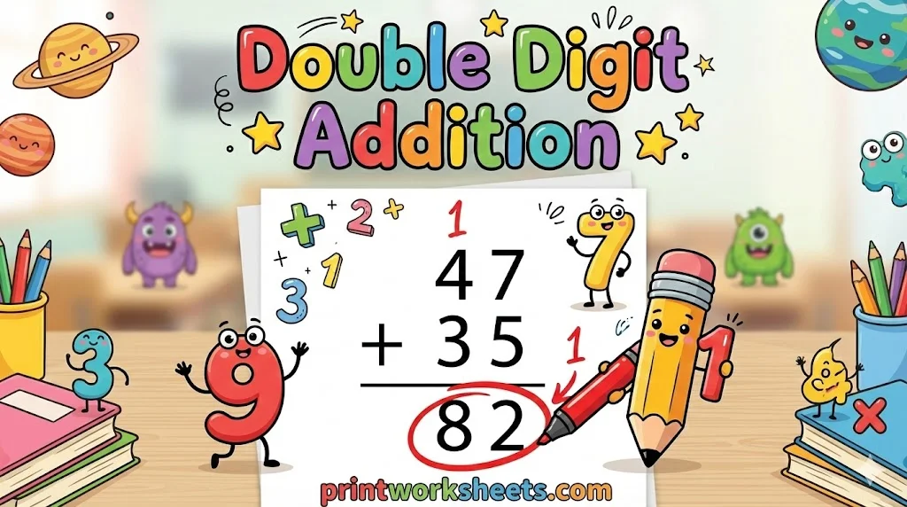 Double Digit Addition Worksheets - With & Without Regrouping