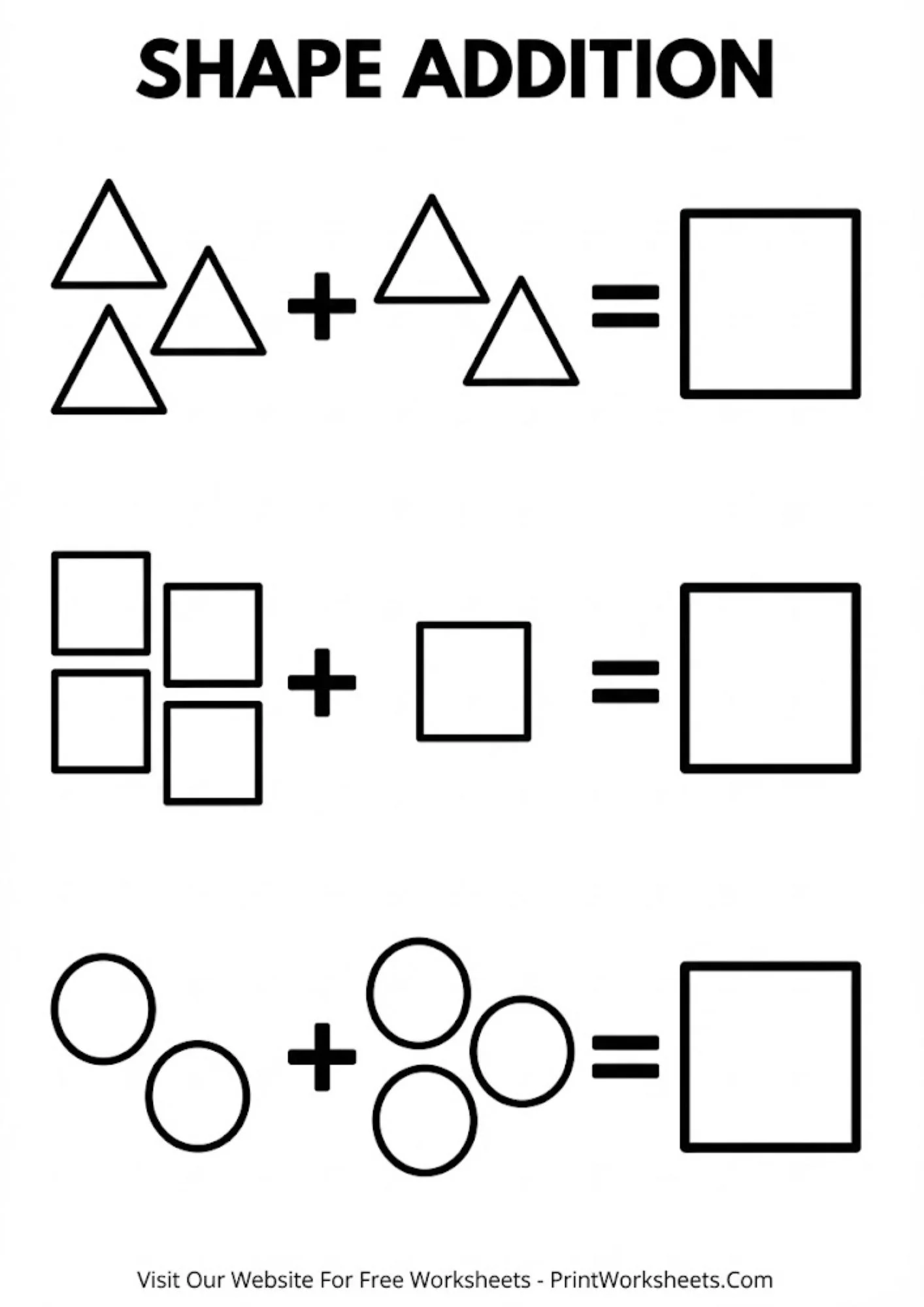 Addition with Pictures Worksheets PDF Shapes Theme - Print Worksheets