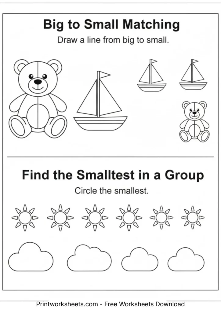 Big to Small Matching Worksheet for Preschool