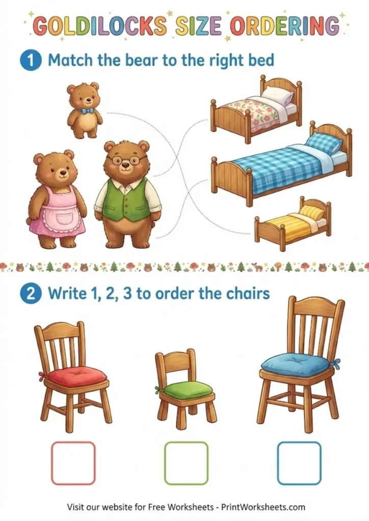 Goldilocks Size Ordering - Beds and Chairs Activity (Free PDF)