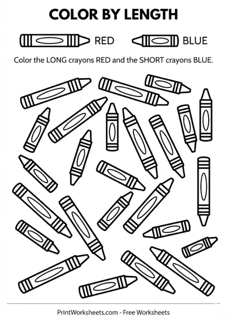 Free Long and Short Coloring Worksheet - Color by Code (PDF) - Print ...