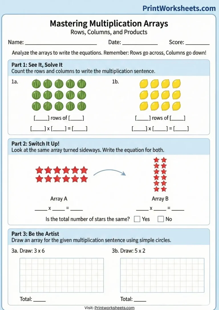 3rd Grade Multiplication Arrays Worksheets (Free Printable PDF)