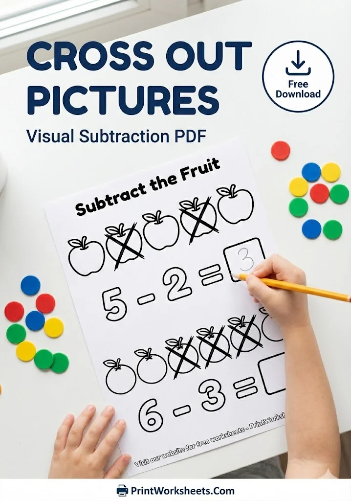 Free Cross Out Pictures to Subtract Worksheets (PDF for Kindergarten ...