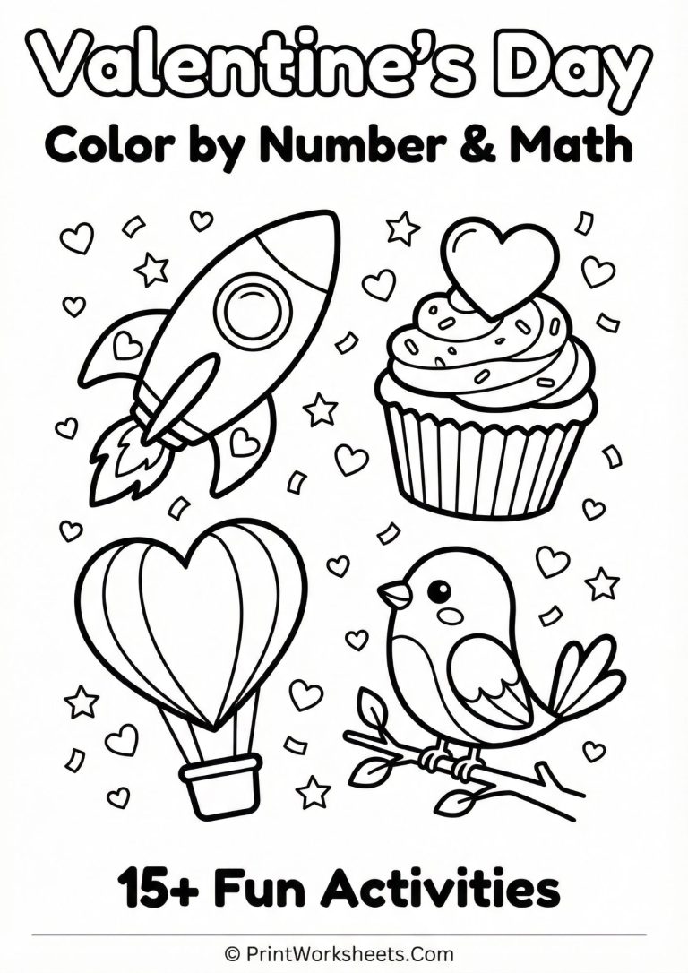 Valentine’s Day Color by Number Worksheets (Free PDF)