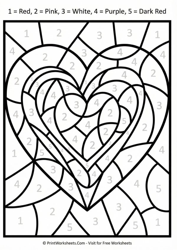 Valentine’s Day Color by Number Worksheets (Free PDF)
