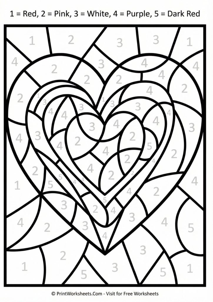 Valentine’s Day Color by Number Worksheets (Free PDF)