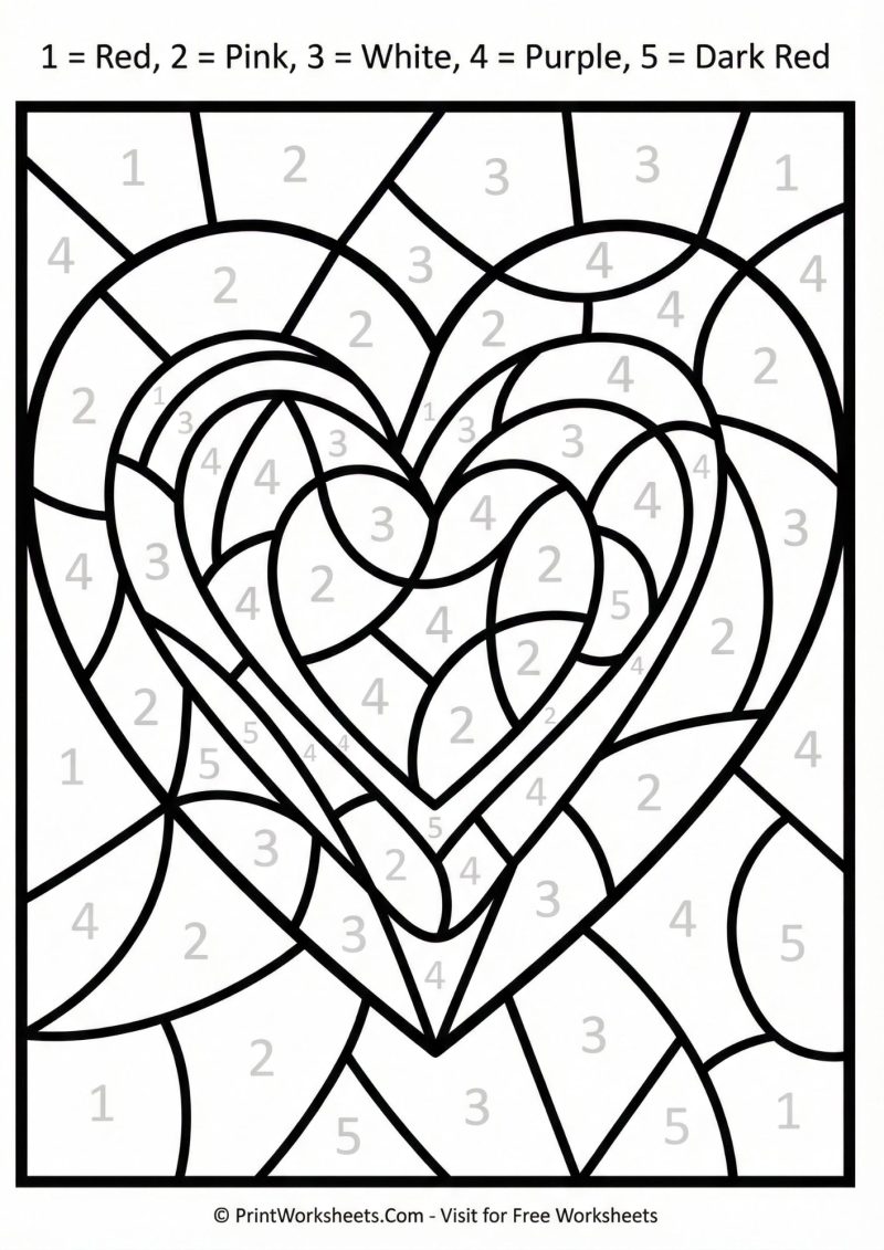 Valentine’s Day Color by Number Worksheets (Free PDF)