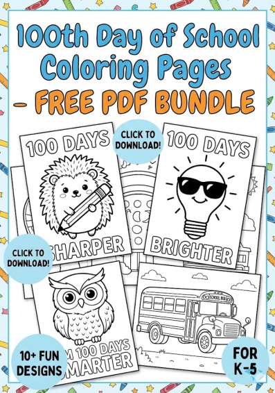 100th Day of School Coloring Pages Free Printable PDF Bundle