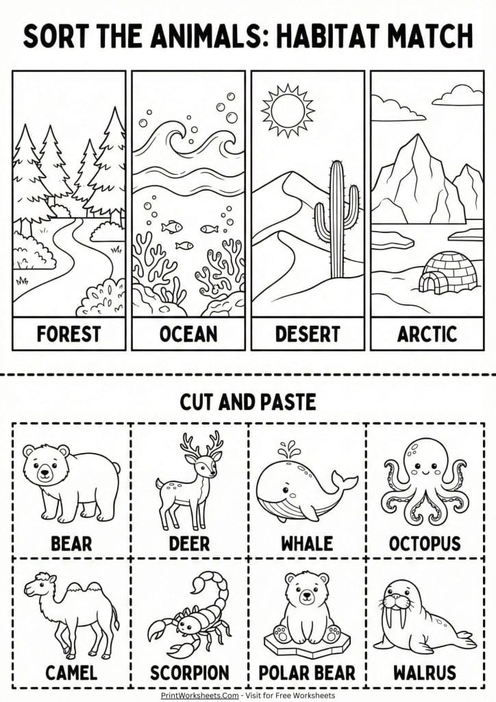 Free Animal Habitat Activity Pack PDF K-2 Printable