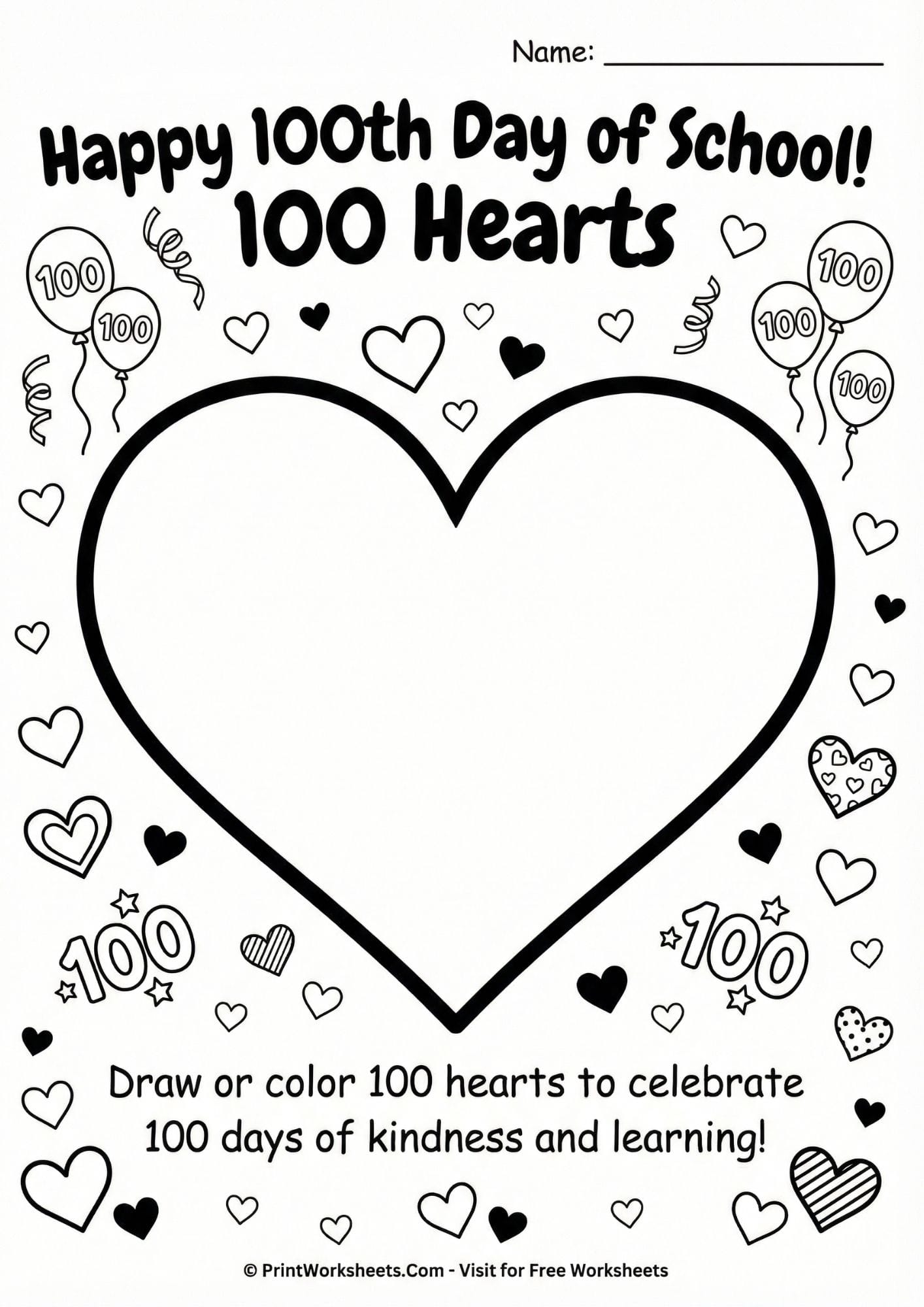 100th Day of School Kindergarten Activities (No Prep PDF)