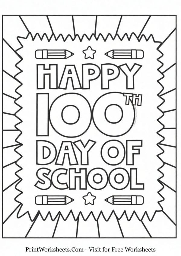 100th Day of School Coloring Pages Free PDF Bundle