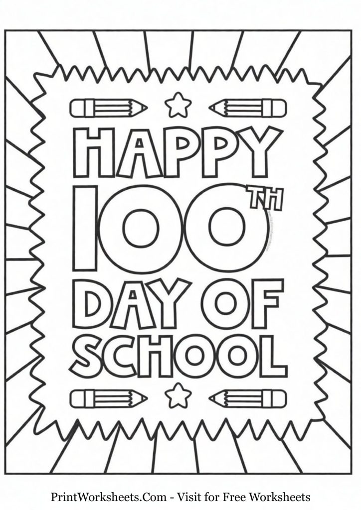100th Day of School Coloring Pages Free Printable PDF Bundle