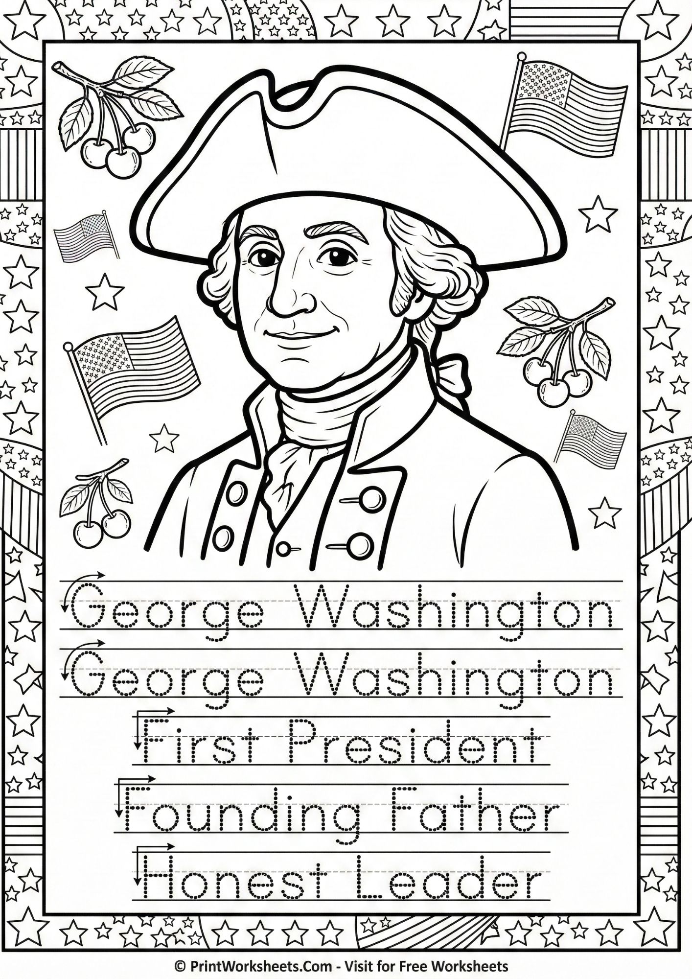 10+ Presidents Day Coloring Pages with Tracing: Free PDF Bundle
