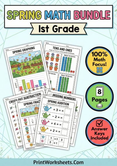 1st Grade Spring Math Worksheets PDF Printable Free