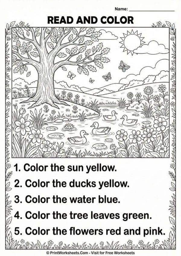 1st Grade Spring Reading Comprehension and Sight Words Worksheets