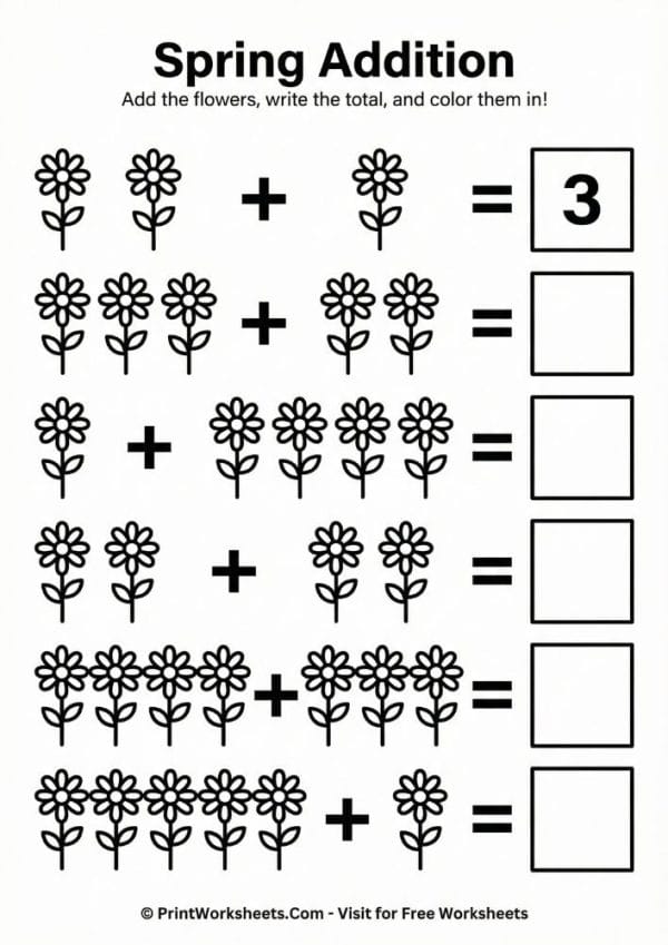 Spring Math Worksheets for Kindergarten Printable PDF Free