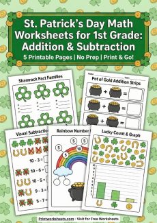 St. Patrick’s Day Math Worksheets for 1st Grade PDF Bundle