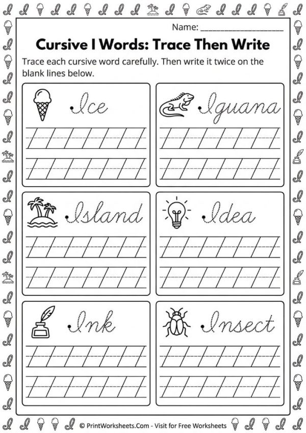 Cursive Letter I Worksheet Free Printable – 3rd Grade