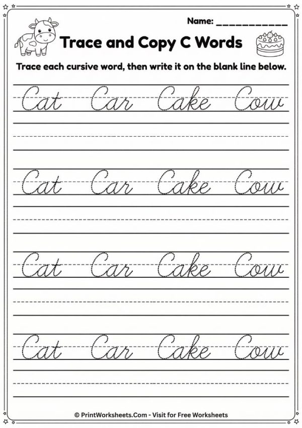 Cursive Letter C Worksheet Free Printable PDF 10+ Pages