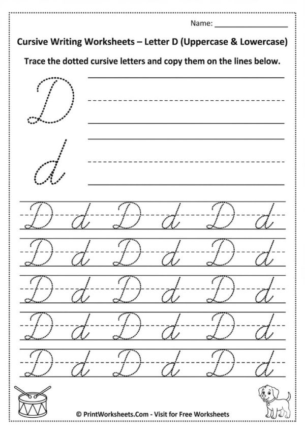 Cursive Letter D Worksheet Free Printable | PrintWorksheets