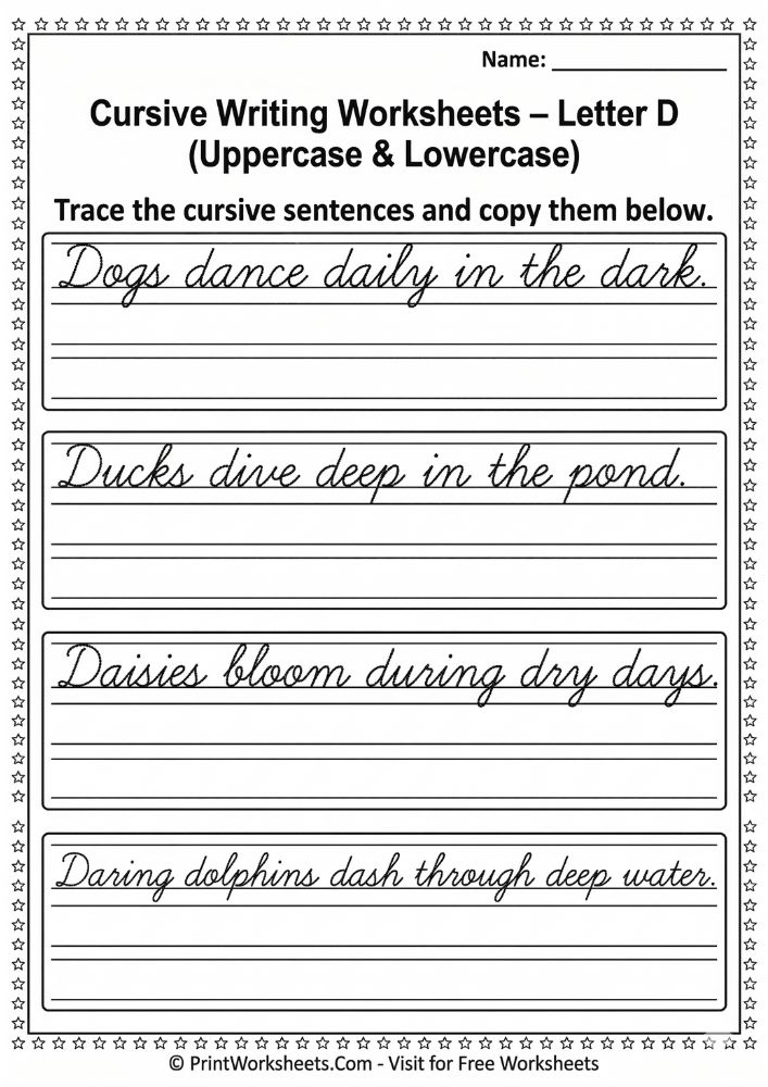 Cursive Letter D Worksheet Free Printable | PrintWorksheets