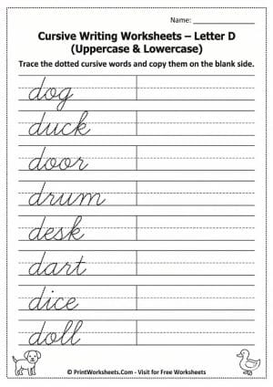 Cursive Letter D Worksheet Free Printable | PrintWorksheets