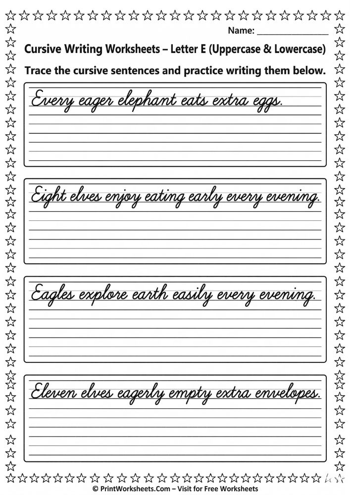Cursive Letter E Worksheet Free Printable | PrintWorksheets