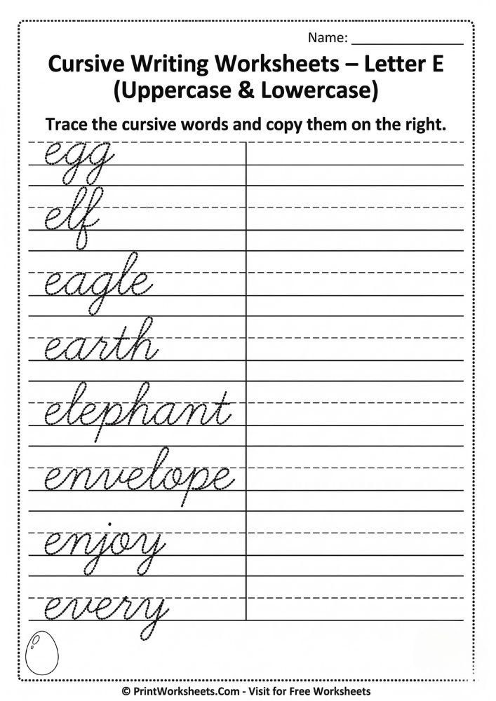 Cursive Letter E Worksheet Free Printable | PrintWorksheets