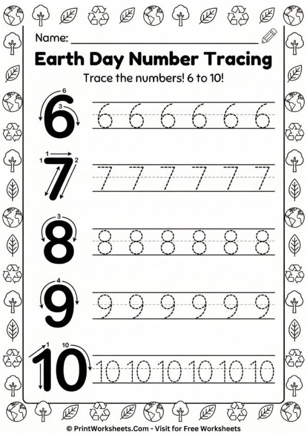 Free Earth Day Tracing Worksheets for Preschool PDF