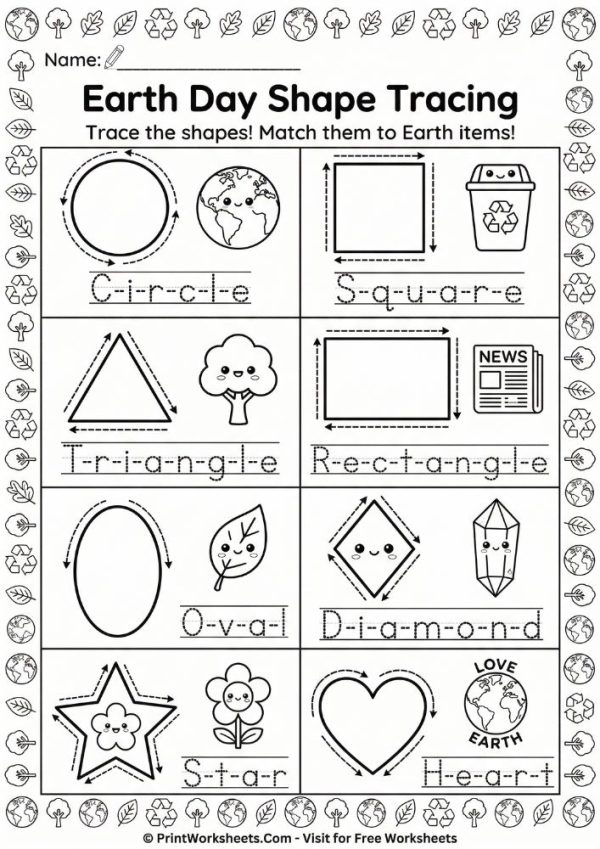 Free Earth Day Tracing Worksheets for Preschool PDF