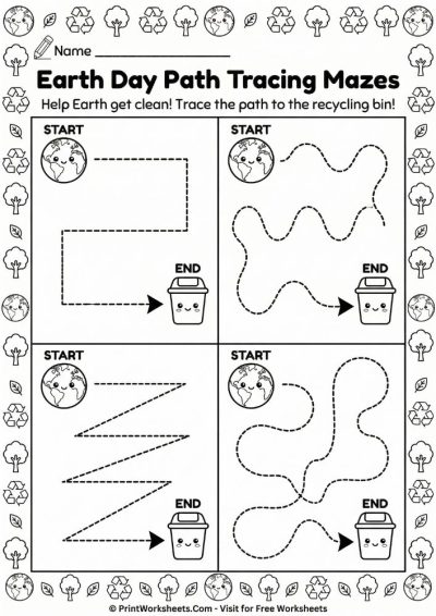 Free Earth Day Tracing Worksheets for Preschool PDF