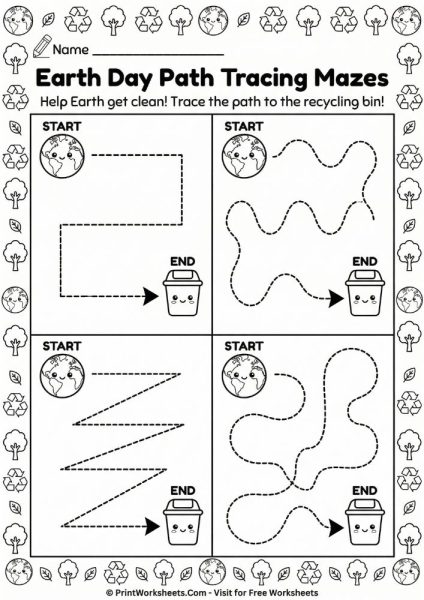 Free Earth Day Tracing Worksheets for Preschool PDF