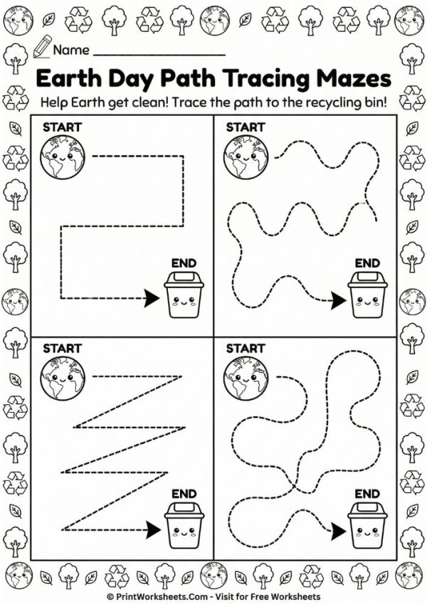 Free Earth Day Tracing Worksheets for Preschool PDF