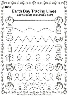 Free Earth Day Tracing Worksheets for Preschool PDF
