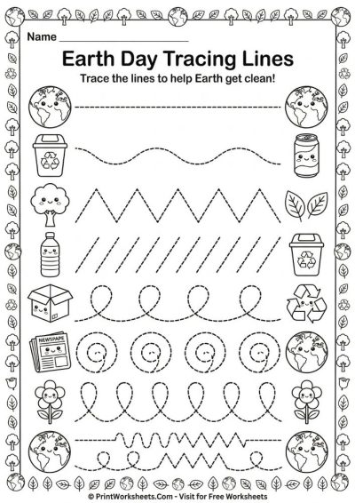 Free Earth Day Tracing Worksheets for Preschool PDF