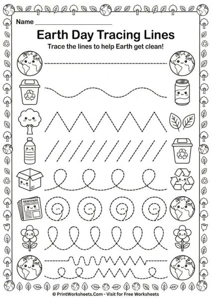 Free Earth Day Tracing Worksheets for Preschool PDF