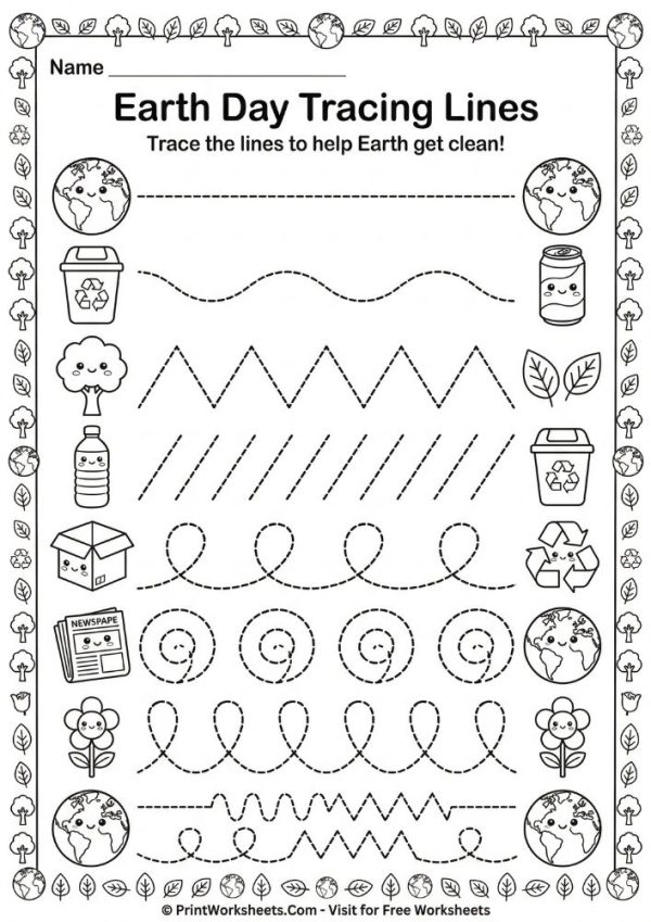 Free Earth Day Tracing Worksheets for Preschool PDF