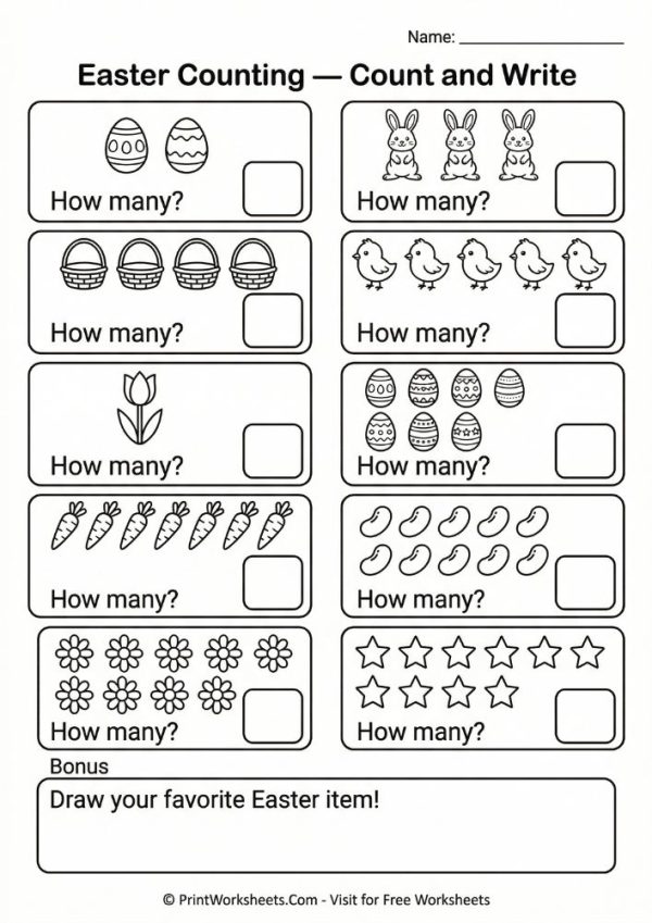 Easter Counting Worksheets Kindergarten Free | PrintWorksheets
