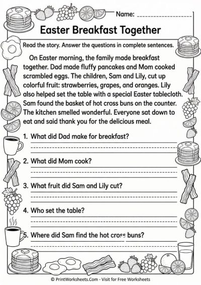 Easter Reading Comprehension Grade 3 Free – 8 Pages