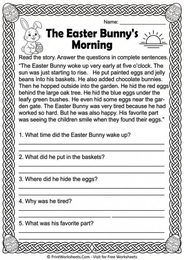 Easter Reading Comprehension Grade 3 Free – 8 Pages