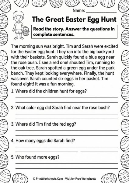 Easter Reading Comprehension Grade 3 Free – 8 Pages