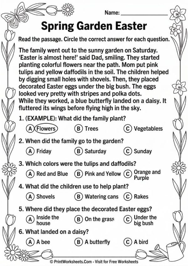 Easter Reading Comprehension Grade 3 Free – 8 Pages