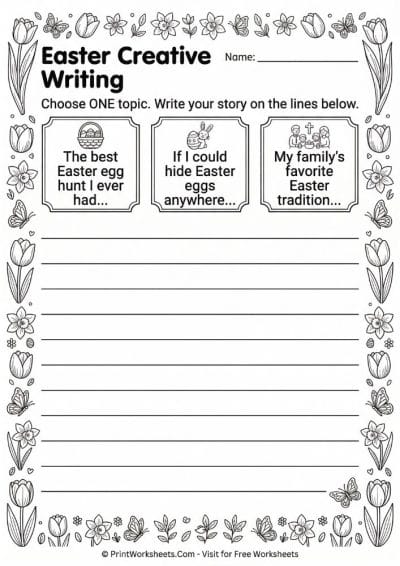 Easter Writing Prompts Worksheets Elementary Free – 8 Pages