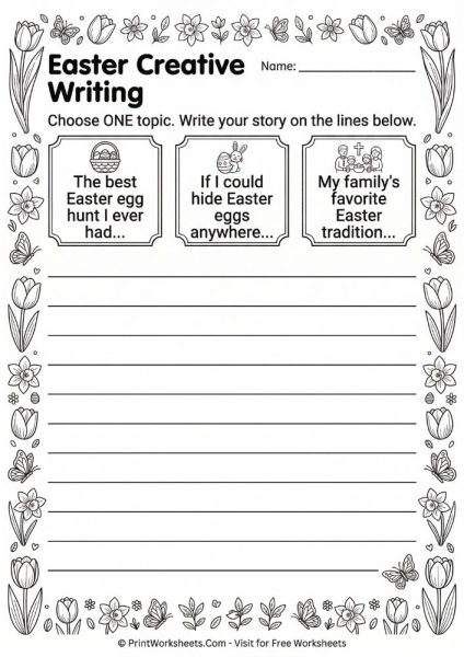 Easter Writing Prompts Worksheets Elementary Free – 8 Pages